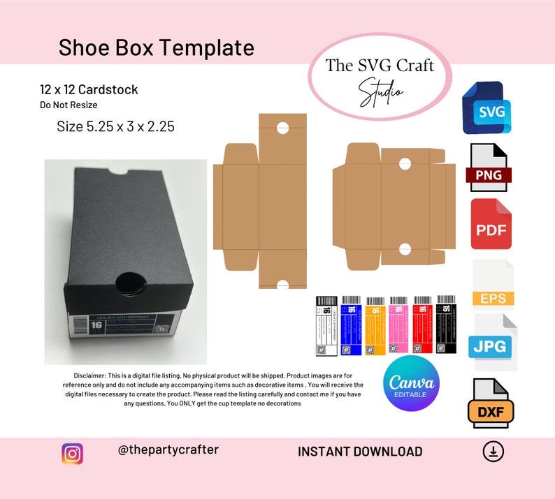 Shoe Box Template | Mini Shoe Box | Shoe Box Label Svg | Cricut Cut ...