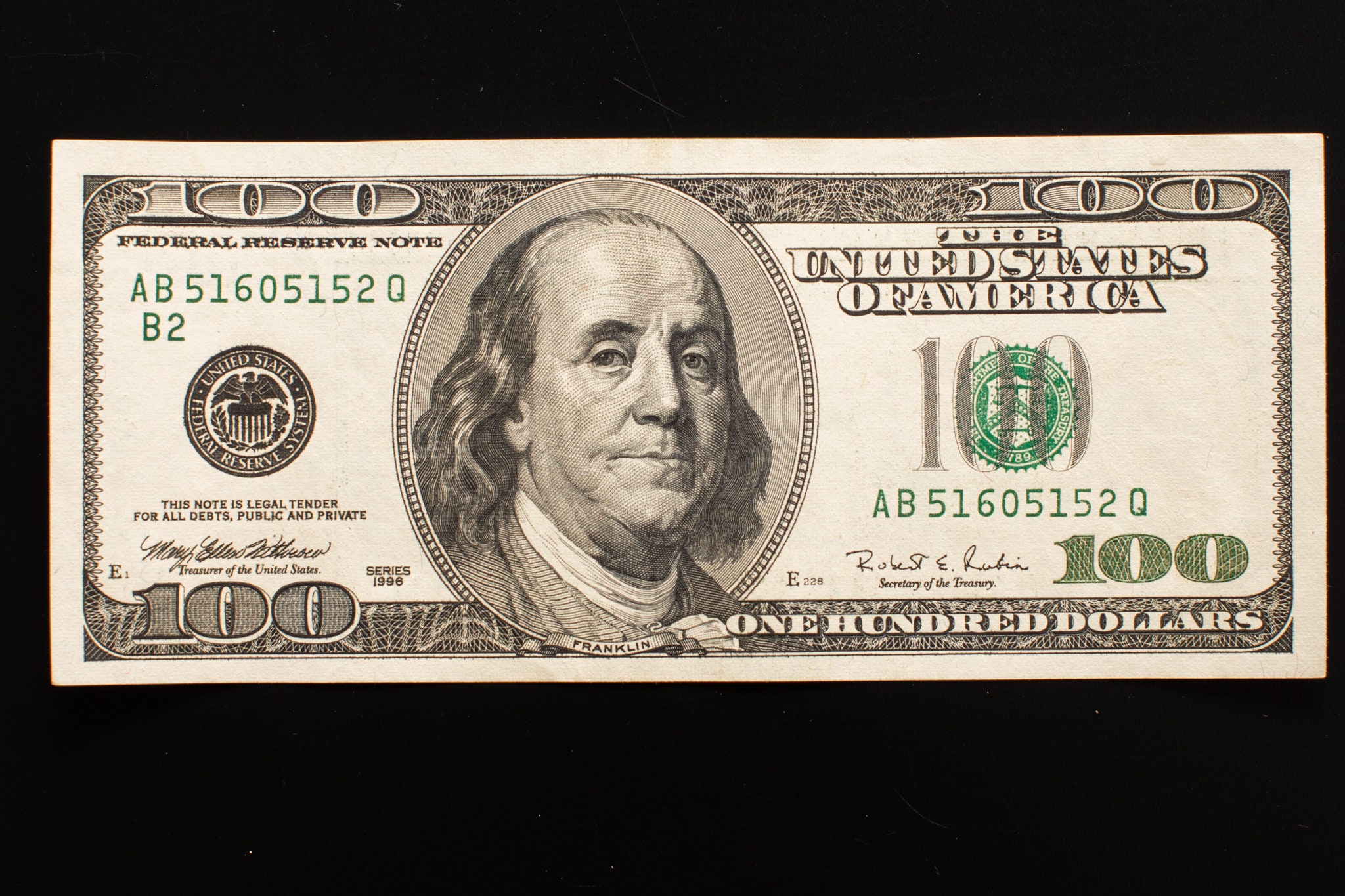 100 dollar Schein Serie 1996 AB51605152Q Etsy