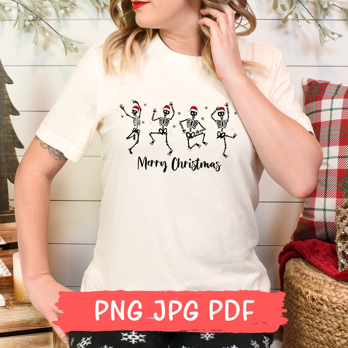 Christmas Skeleton PNG: Dancing Santa Skeletons Graphic (digital ...