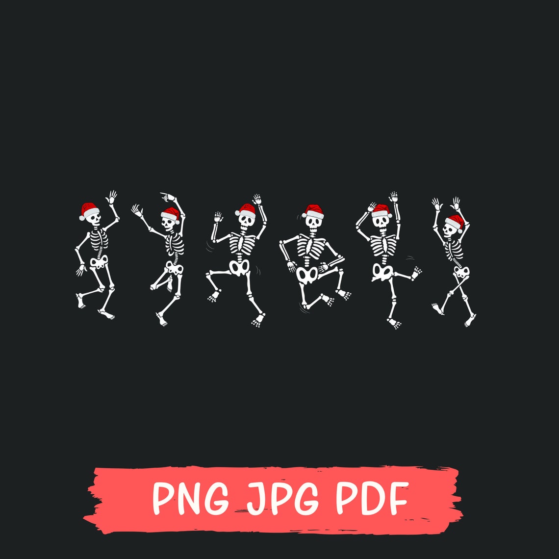 Christmas Skeleton PNG: Dancing Santa Skeletons Graphic (digital ...