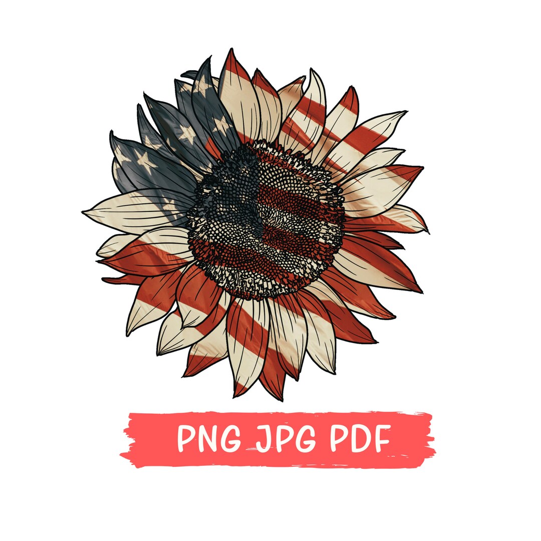 Patriotic Sunflower PNG Sublimation Design Download, American Flag ...