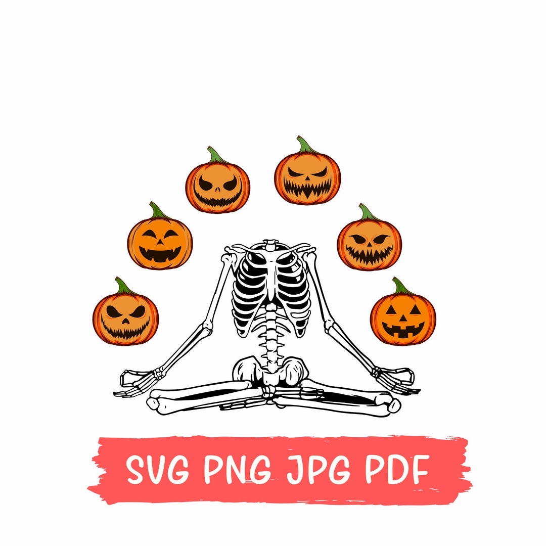 Halloween Skeleton Yoga SVG PNG: Pumpkin Meditation Graphic (digital ...