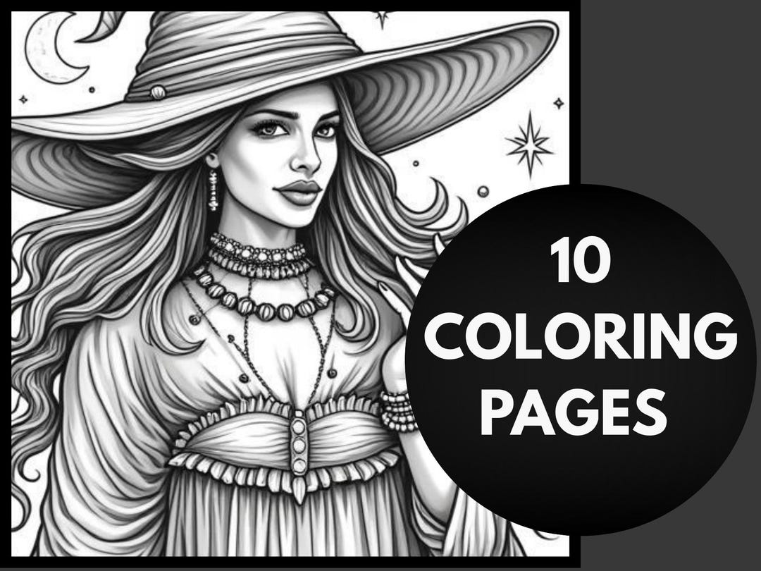 Witch Coloring Pages Printable PDF 10 Pages Witchy Line Art Instant ...