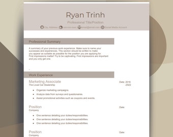 Simple Beige Resume Template Canva Template - Etsy