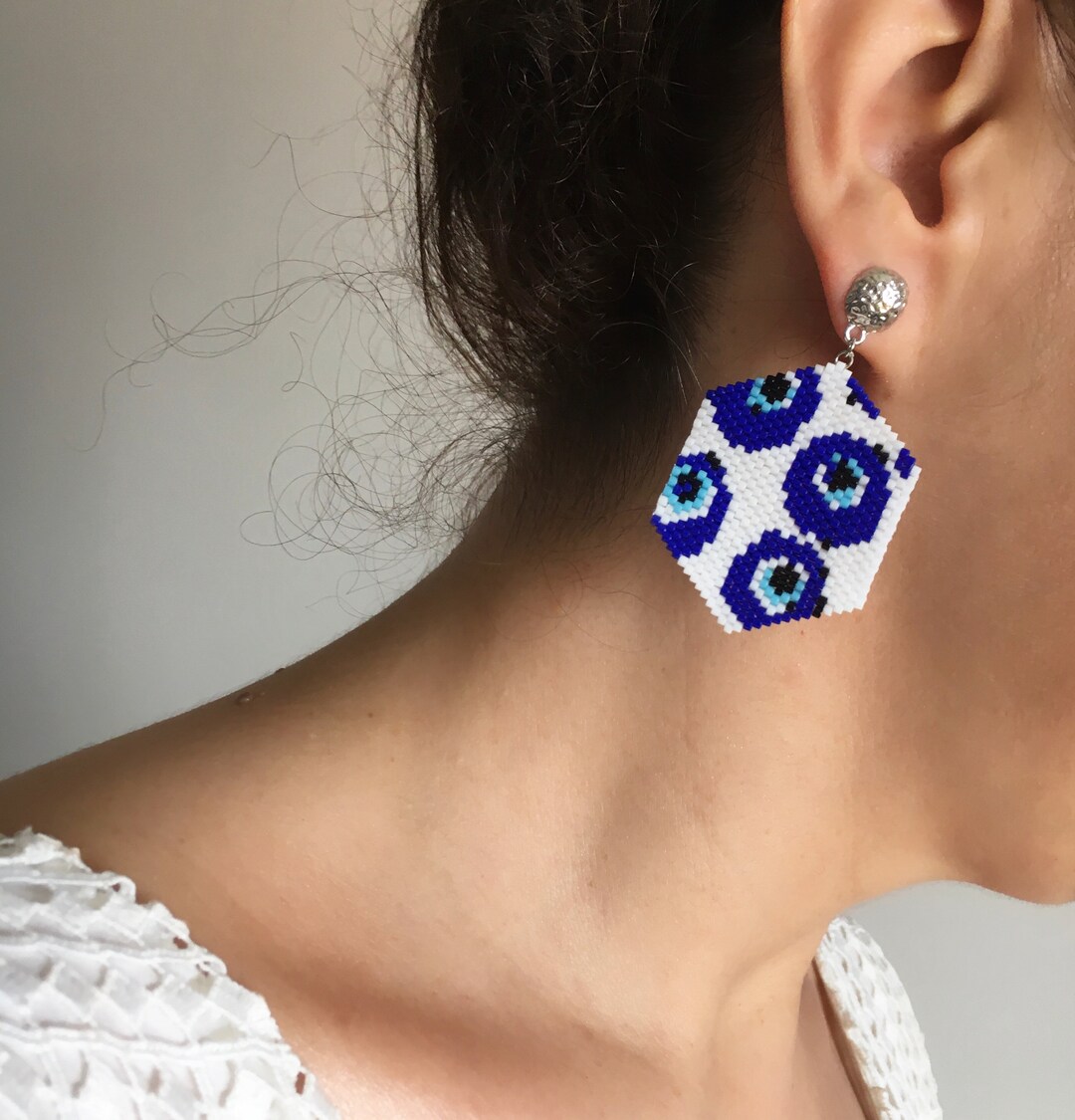 Splendid Evil Eye Design Dangle Stud Earrings, Unique Boho Style Evil ...