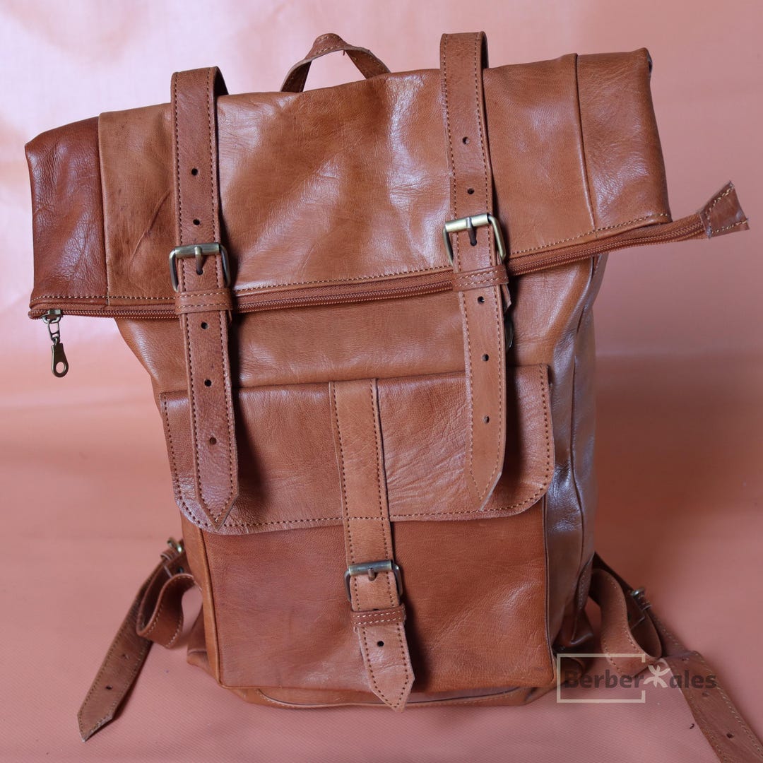 Traditional Handmade Moroccan Leather Backpack, Authentic Boho Travel ...