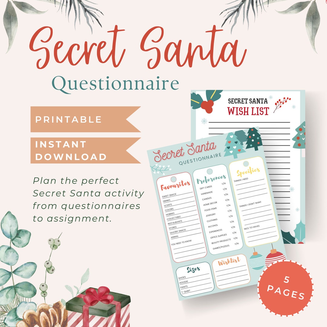Secret Santa Questionnaire for Teachers and Coworkers, Printable ...