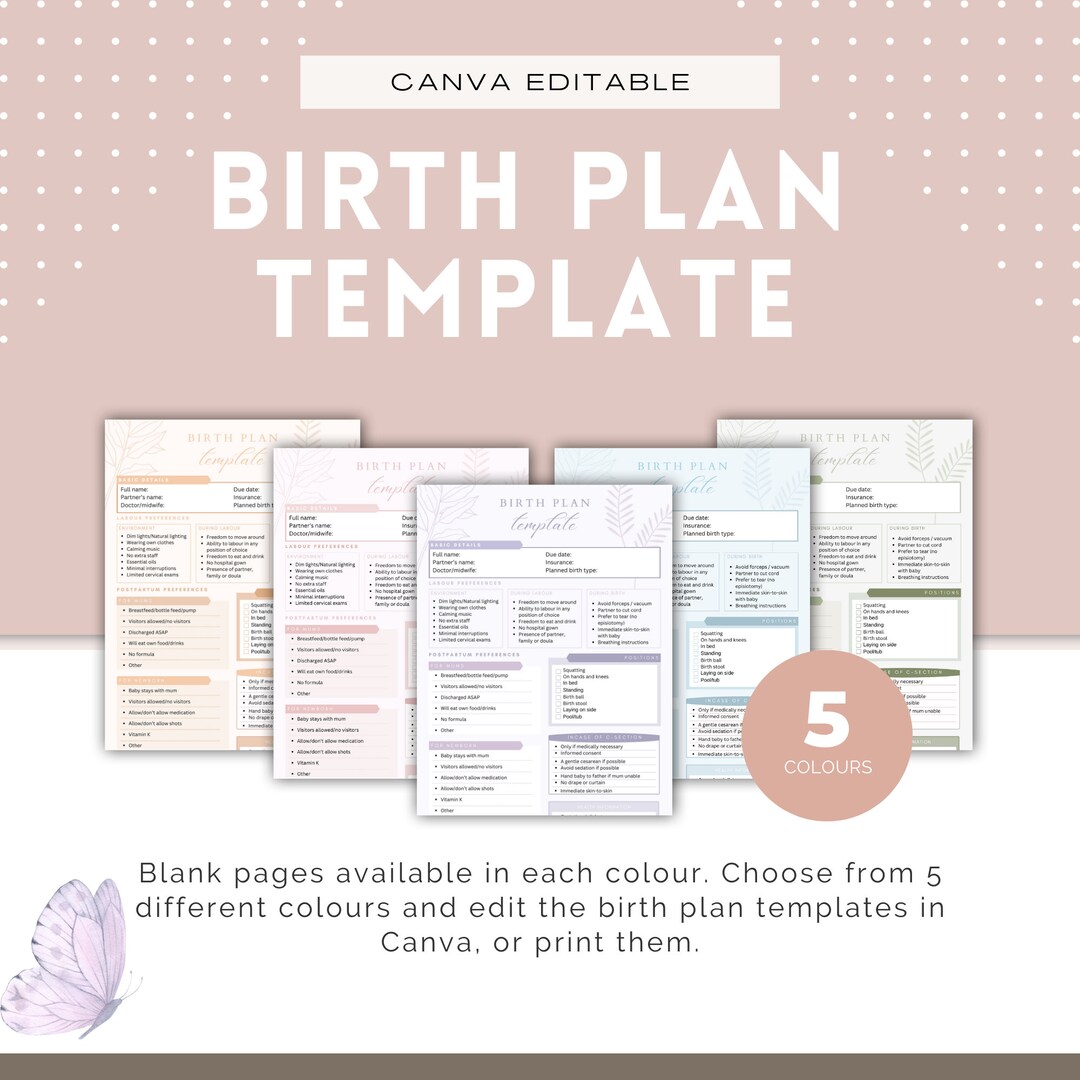 Editable Birth Plan Template | Printable Birthing Plan, Printable and Editable, Labour and ...