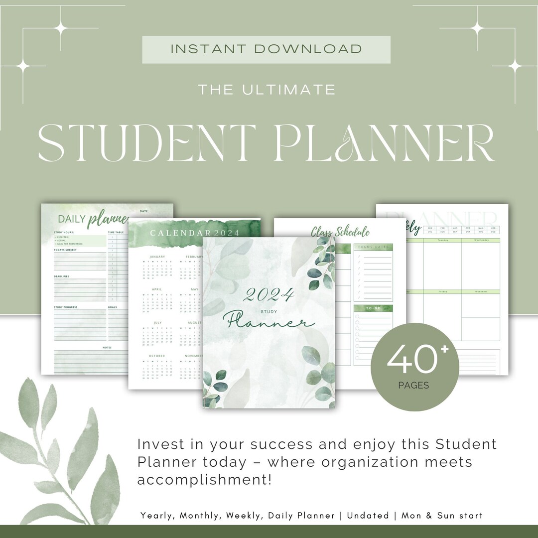 Printable Student Planner | Study Planner Bundle, Nature Themed ...