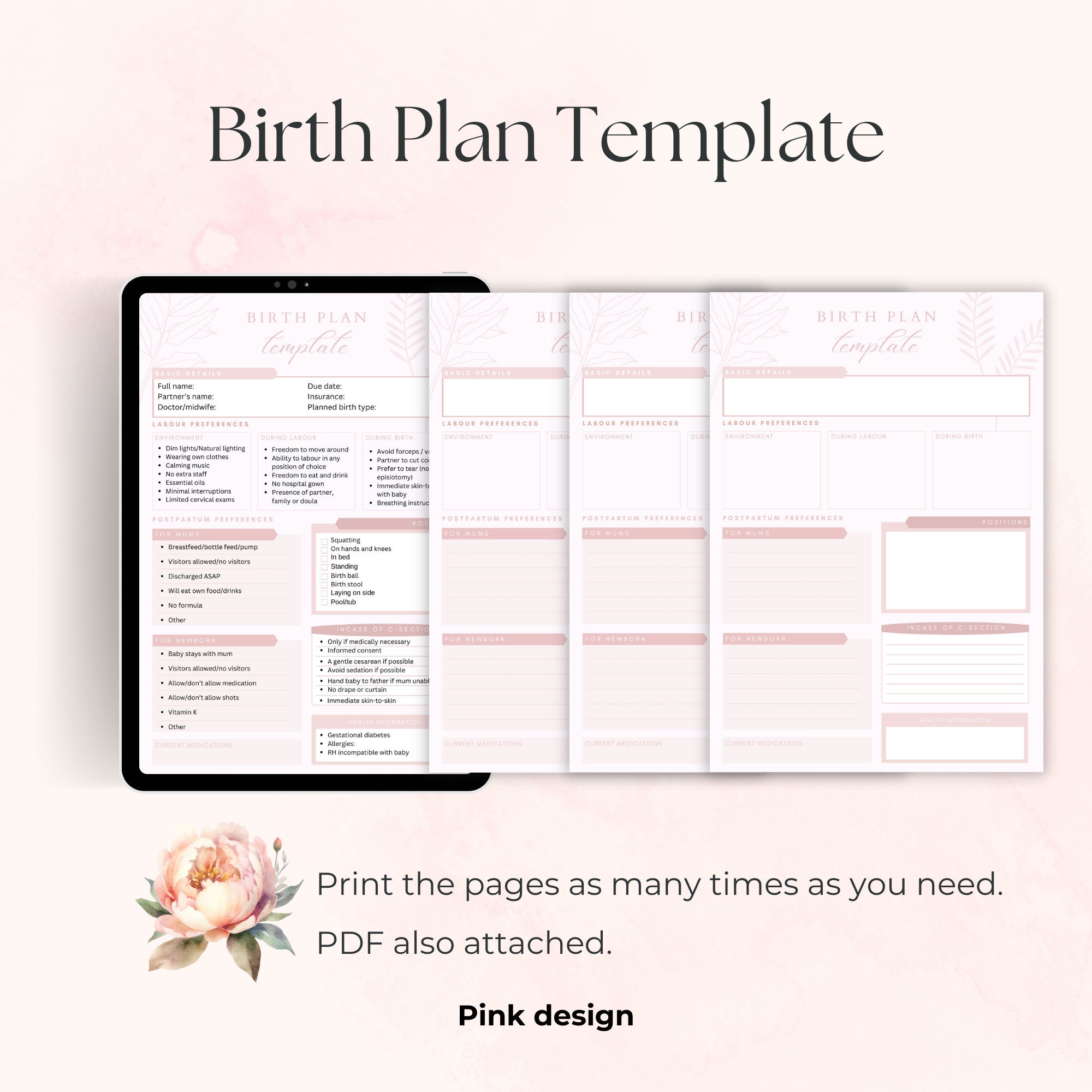 Editable Birth Plan Template | Printable Birthing Plan, Printable and ...