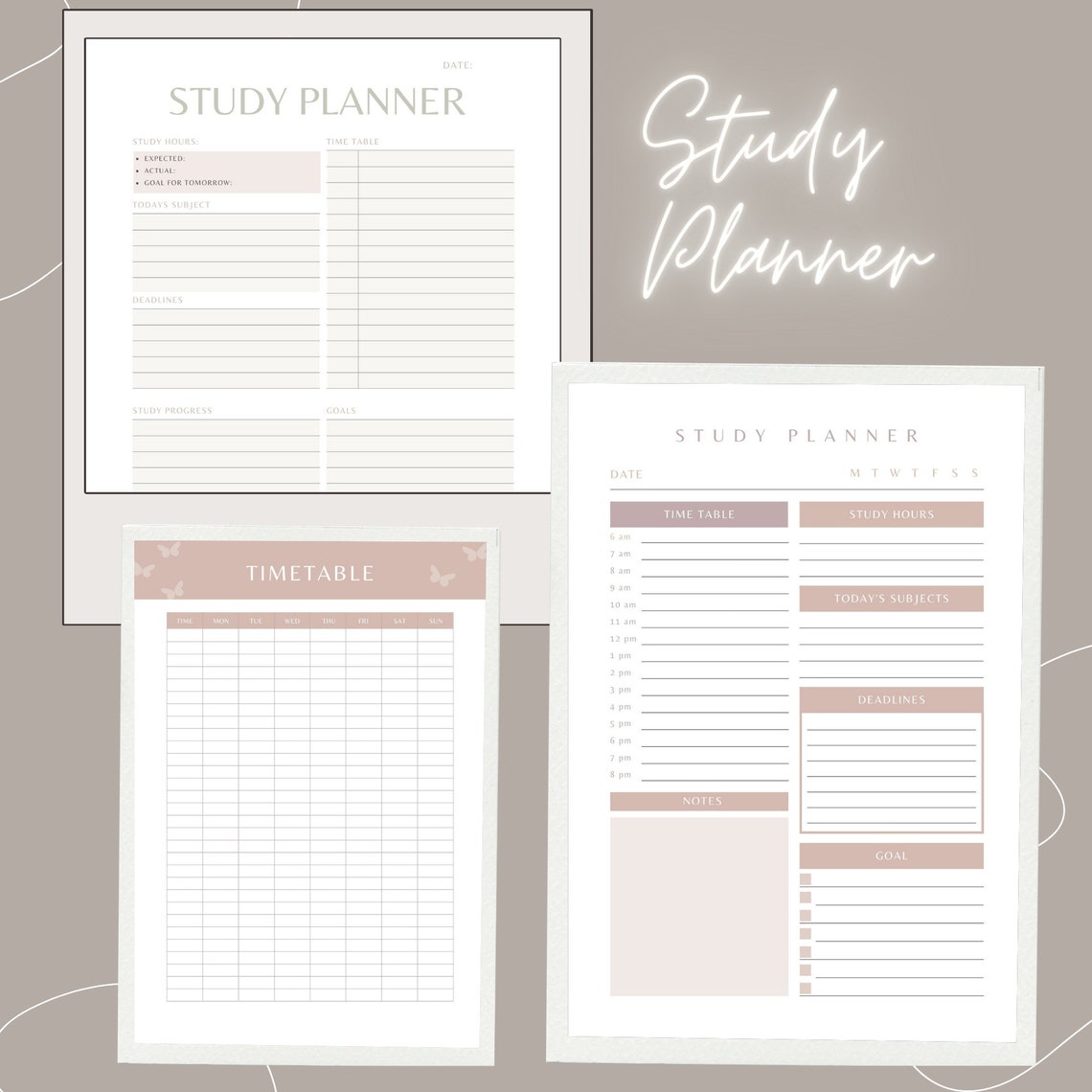 Printable Study Planner | Minimalistic & Aesthetic | Daily Planner ...