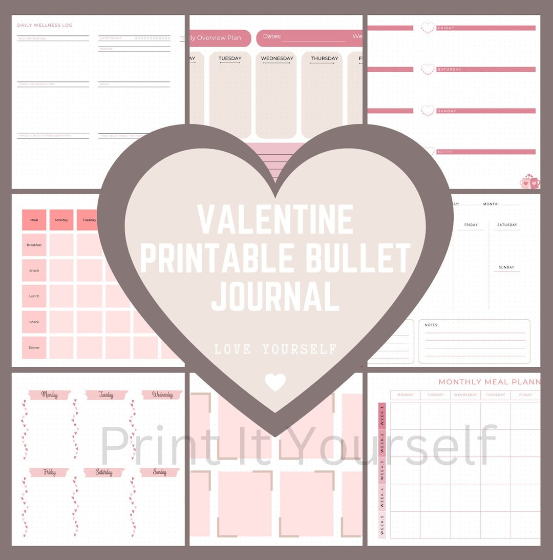 PRINTABLE Valentine Themed Bullet Journal Undated Planner Weekly and ...