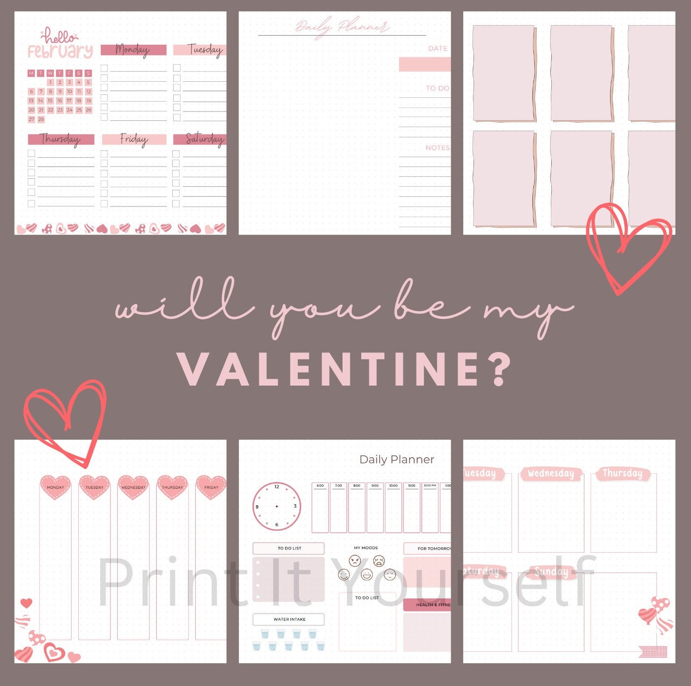 PRINTABLE Valentine Themed Bullet Journal Undated Planner Weekly and ...