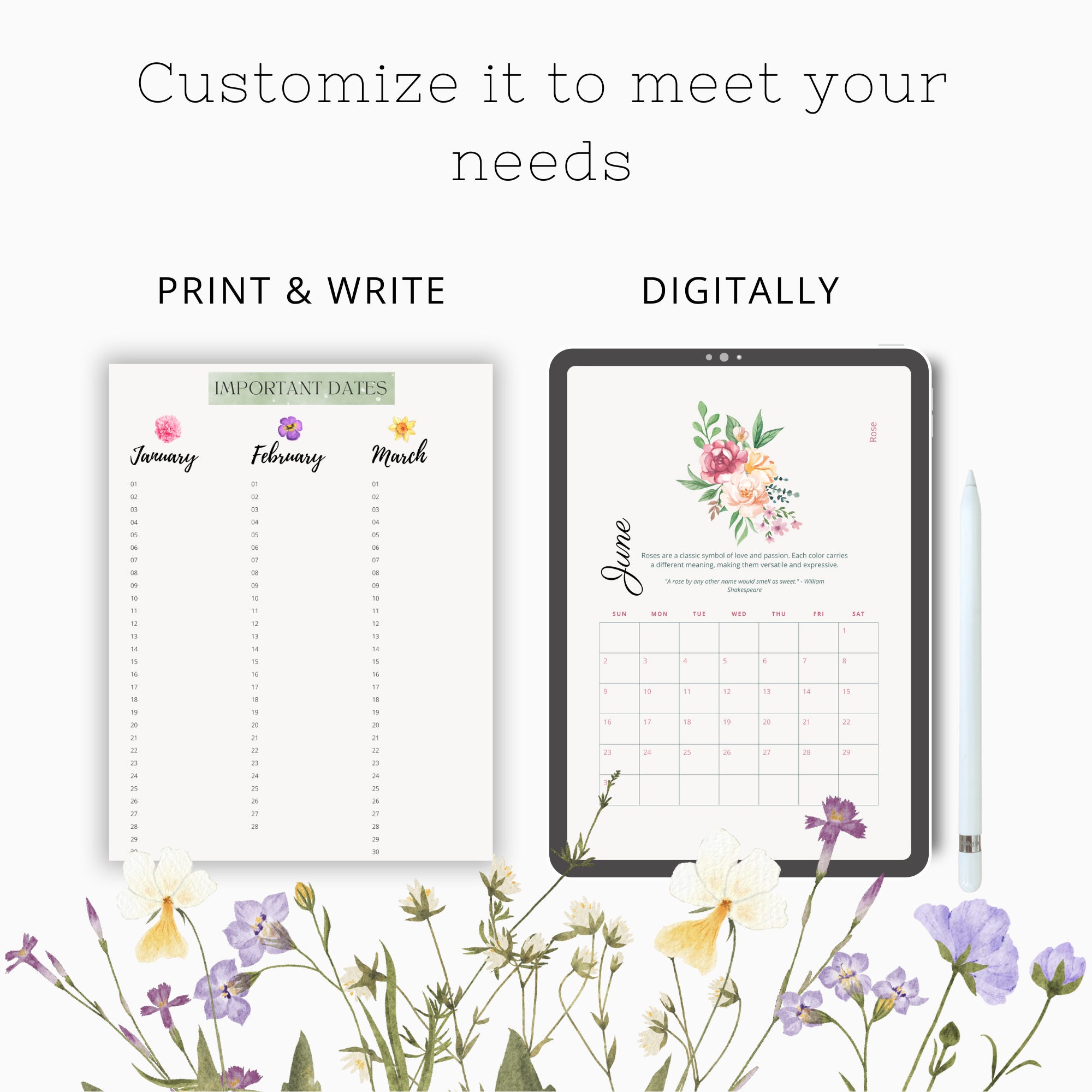 Birth Flower Themed Planner Printable Student Planner Bundle, Daily ...