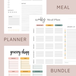 Meal Planner Template| Grocery List, Meal Tracker, Recipe Card ...
