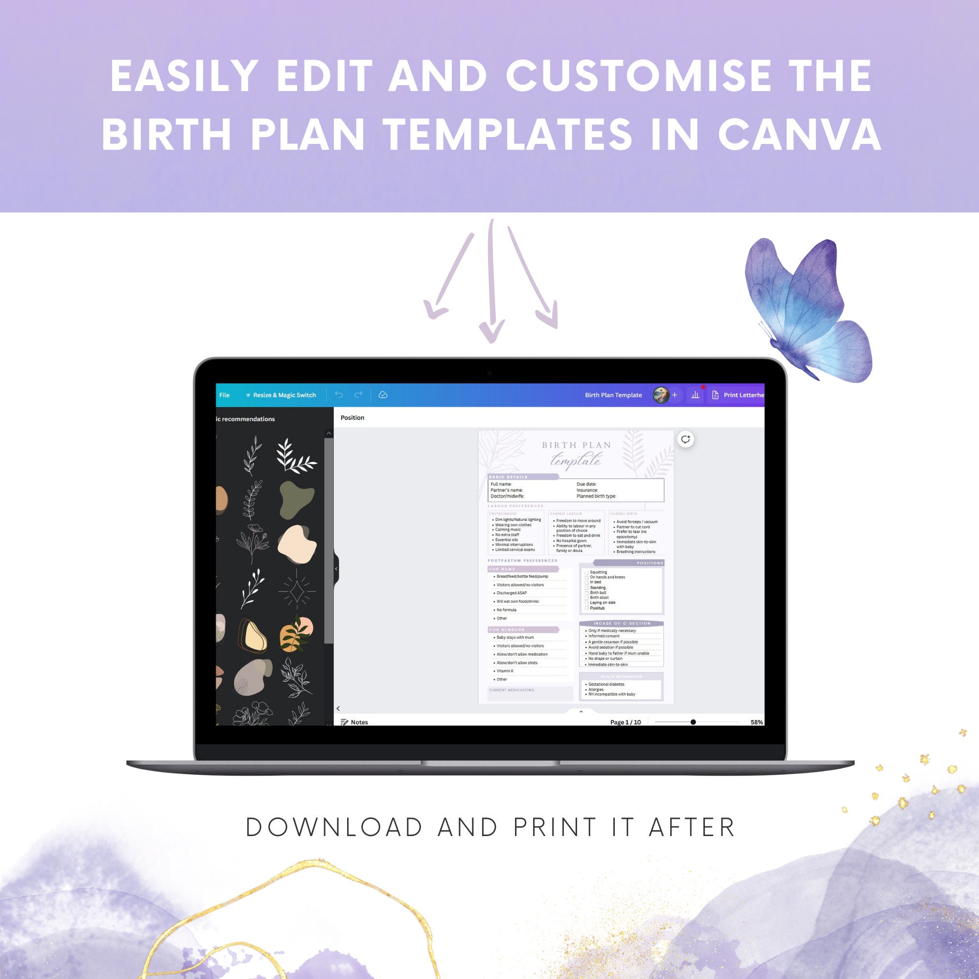 Editable Birth Plan Template | Printable Birthing Plan, Printable and ...