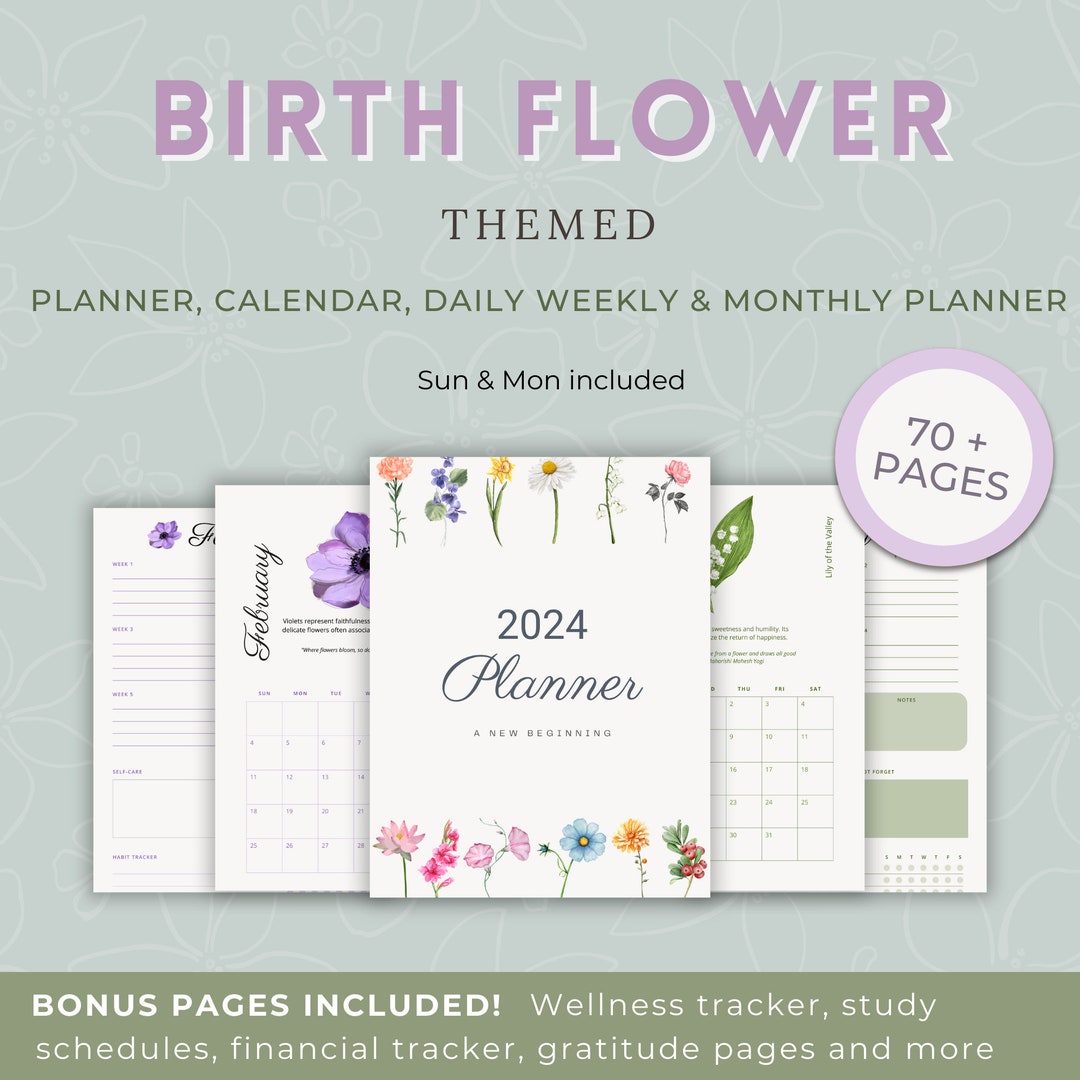 Birth Flower Themed Planner | Printable Student Planner Bundle, Daily ...