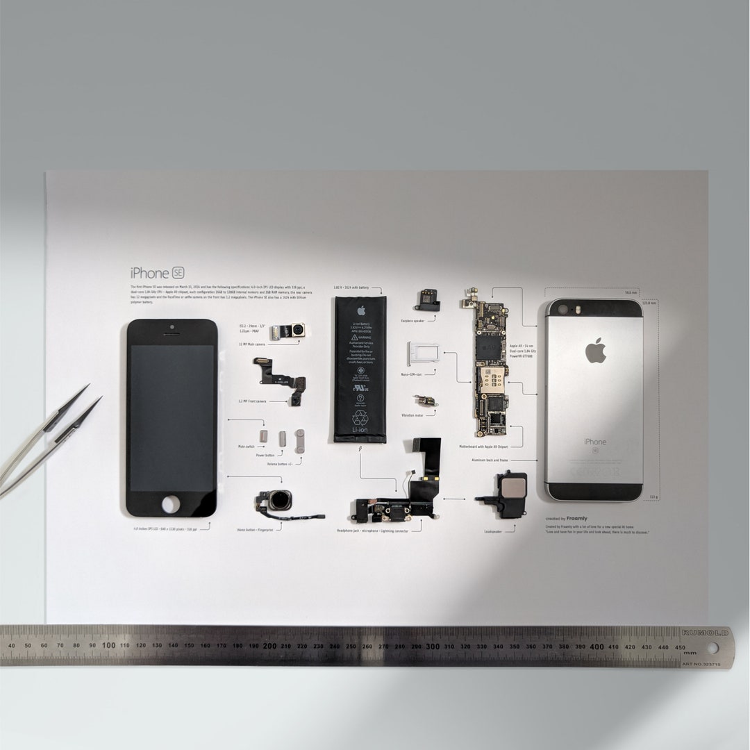 IPhone SE 1st Gen Teardown Template A3 iPhone Frame Template, Framed ...