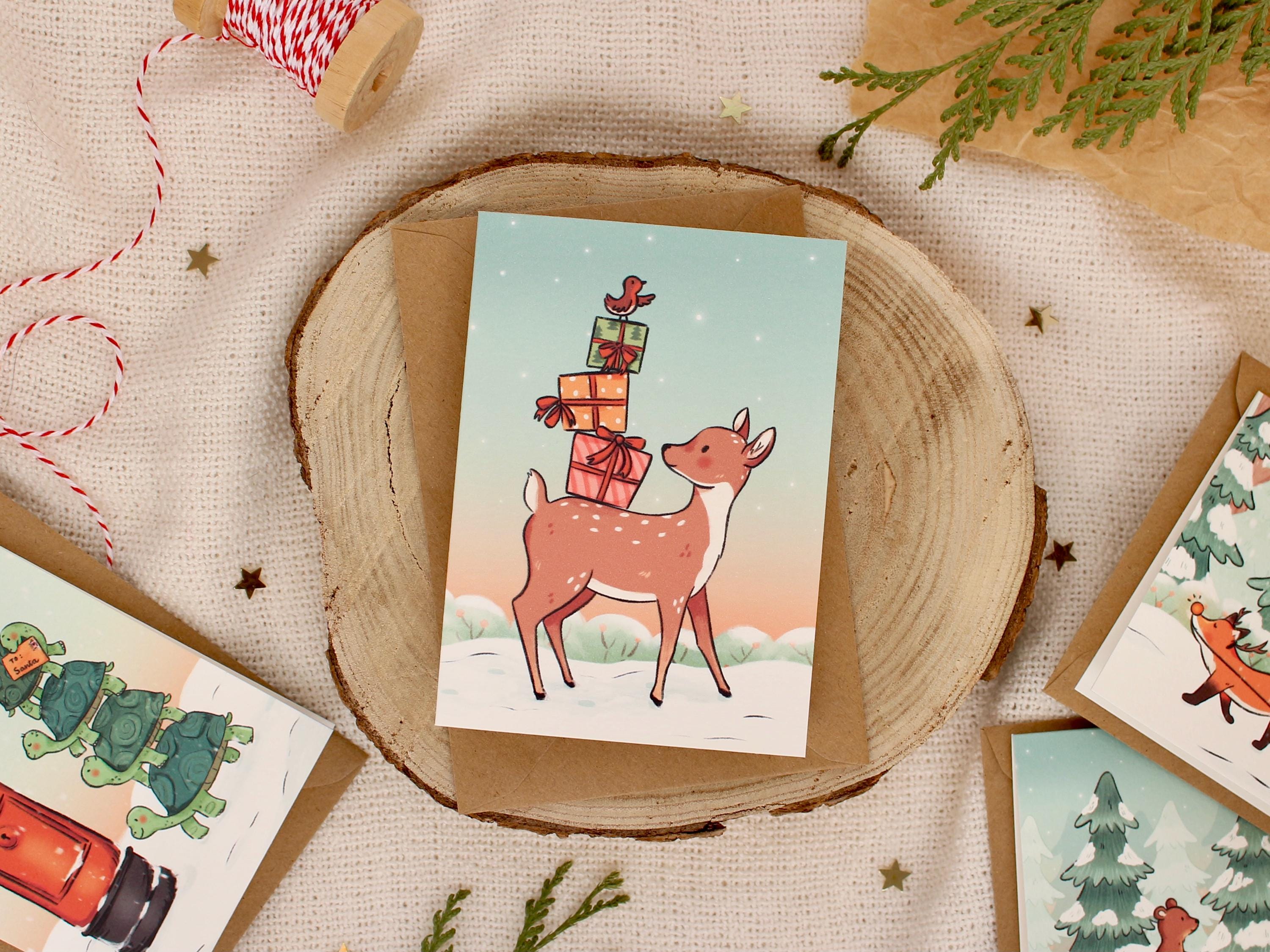 Animal Christmas Cards: Woodland Winter Illustrations Set - Etsy