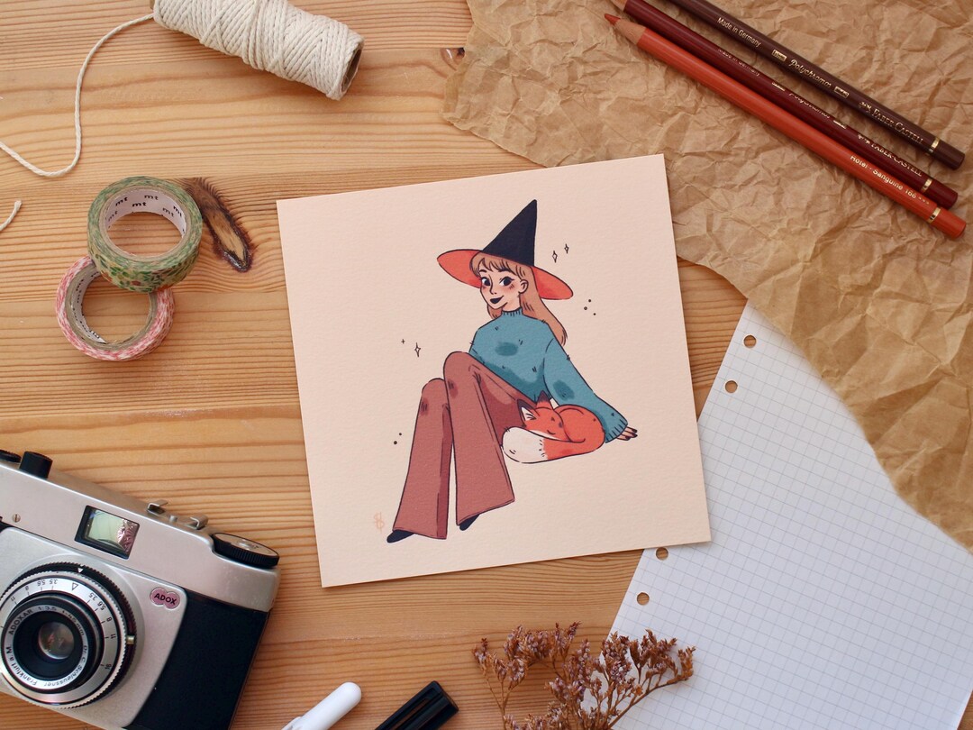 Witch and Fox Art Print: Hand-drawn Illustration - Etsy
