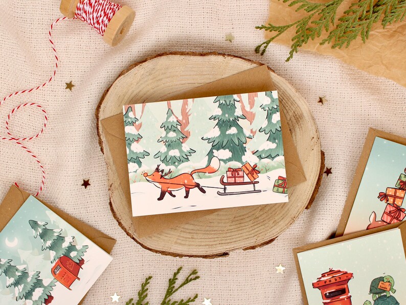 Animal Christmas Cards: Woodland Winter Illustrations Set - Etsy