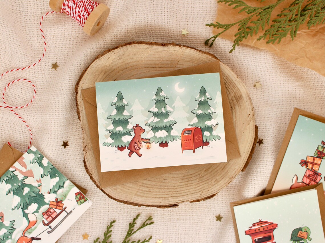 Animal Christmas Cards: Woodland Winter Illustrations Set - Etsy