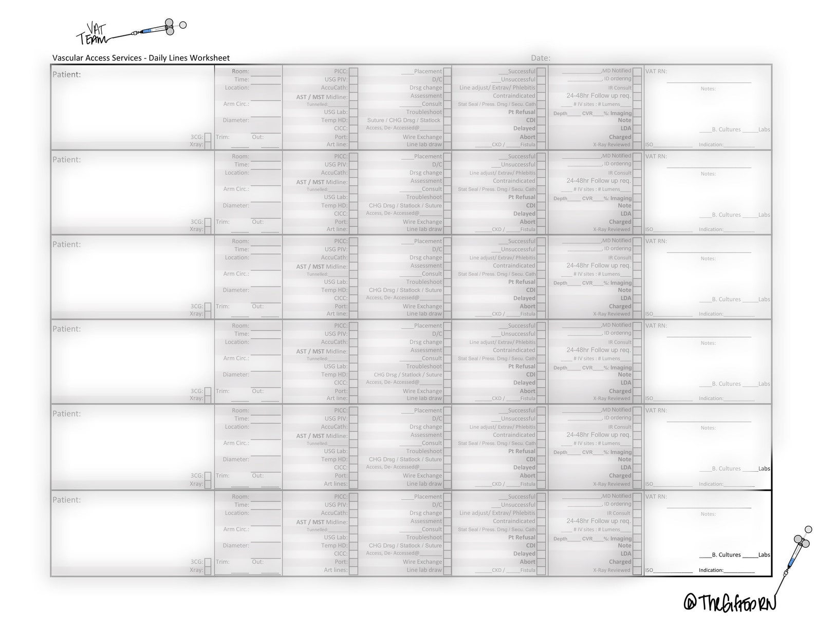 PICC Nurse Daily Productivity Sheet ICU, Med Surg, ER, Cardiac Unit ...