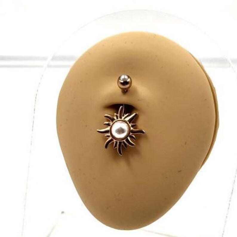 Sun Pearl Rose Gold Belly Bar Navel Bar Gold Body Jewellery - Etsy