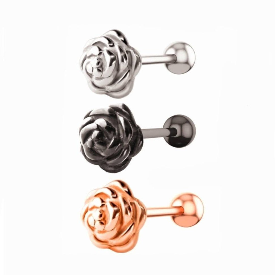 Rose Tongue Barbells Gold/black/silver Rose Flower Tongue Bar - Etsy