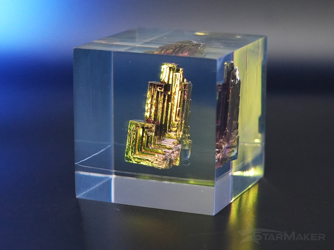 Bismuth Ore in a Resin Cube Natural Metal Rainbow Crystal Specimen ...