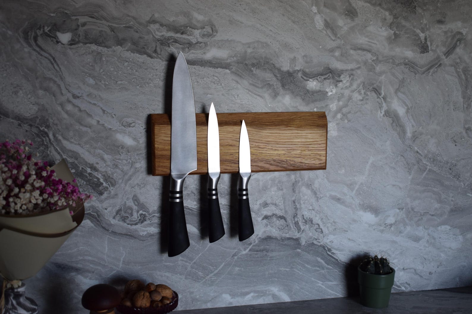 Rustic Oak Magnetic Knife Holder – 12 Inch Wall-mounted Wooden Rack for ...