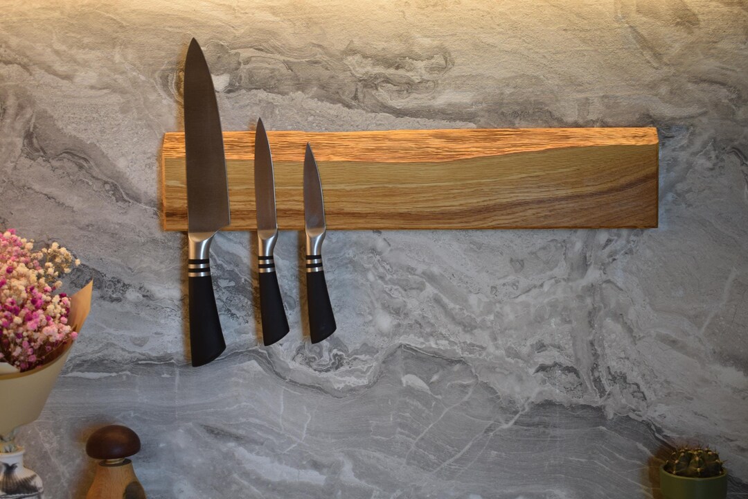 Magnetic Wooden Knife Holder for 9 Knives – Premium Wall-mounted Knife ...