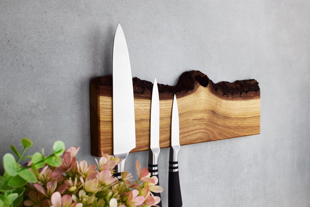 Magnetic Oak Knife Holder for 7 Knives Natural Wood Edge Design - Etsy