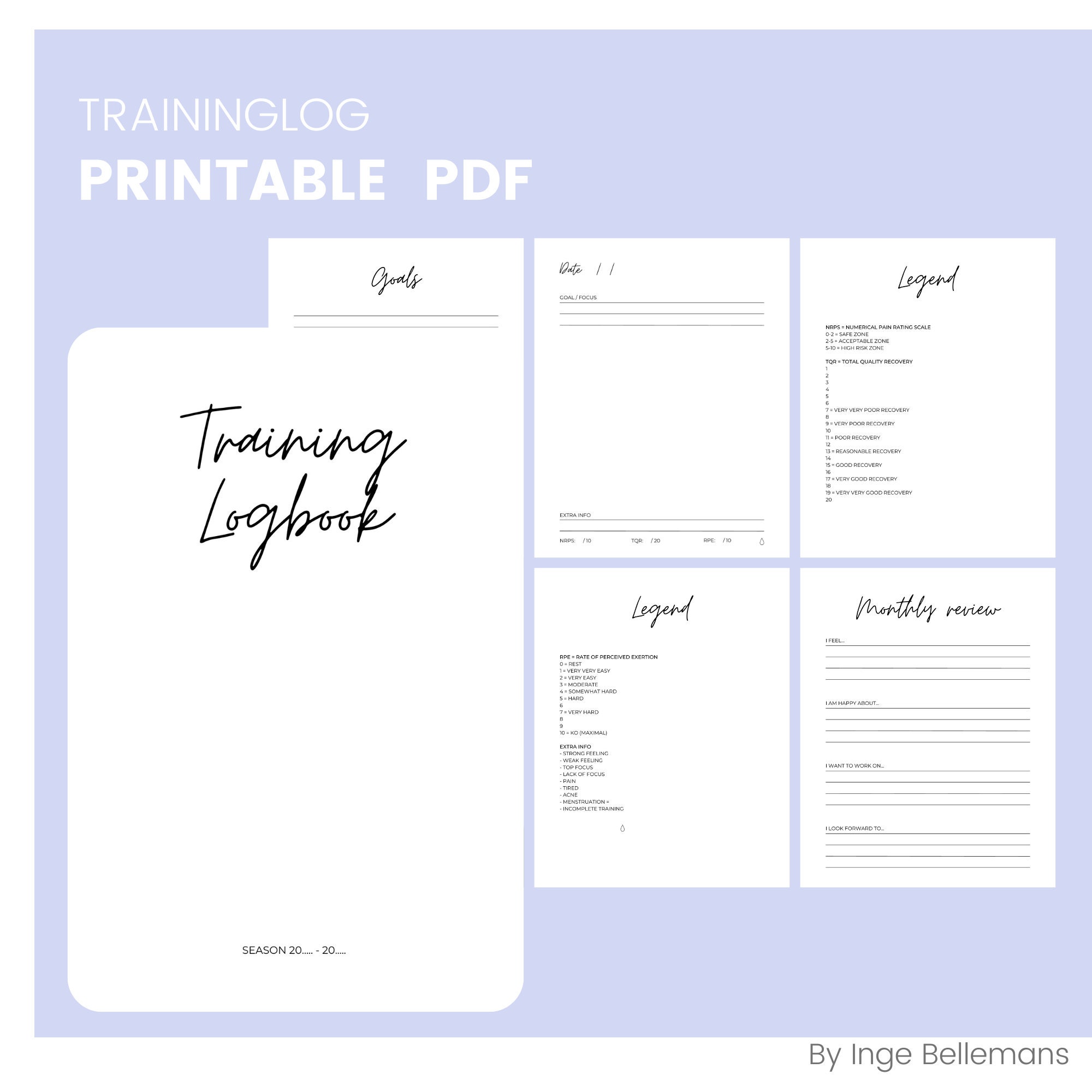 Daily Training Log Printable PDF Elegant Font - Etsy
