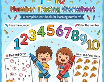 Number Tracing Worksheets 1-10, Preschool Counting Activity ...