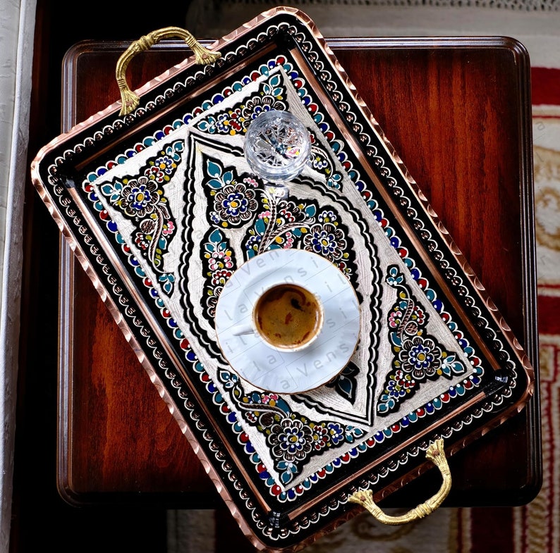 Handmade Copper Serving Tray: Turkish Floral Design, 18x10.8 In - Etsy