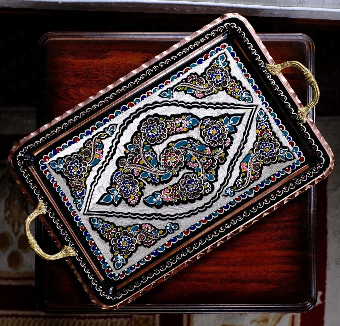Handmade Copper Serving Tray: Turkish Floral Design, 18x10.8 In - Etsy