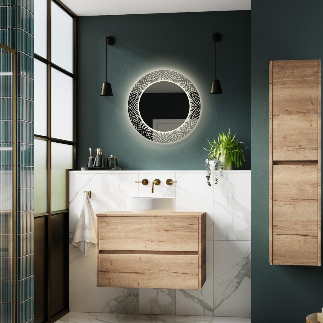 Modern LED Round Wall Mirror, Illuminated Decorative Mirror - Bathroom ...