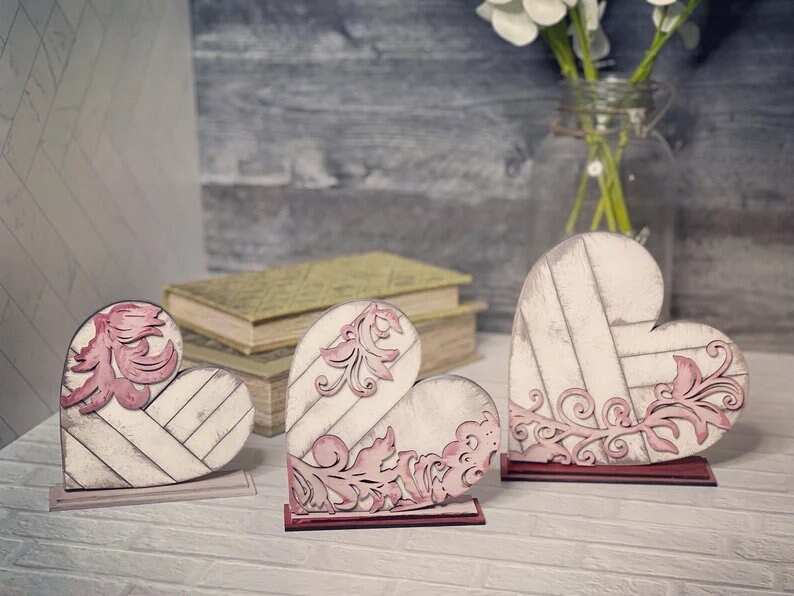 Flourish Farmhouse Style Hearts, Set of 3, Valentines Day Decor ...