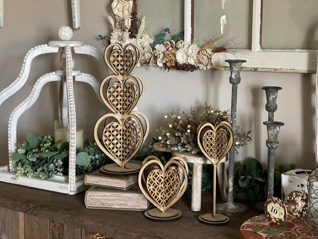 Wooden Hearts | Set of 3 | Romantic Table Centerpiece | Wedding ...