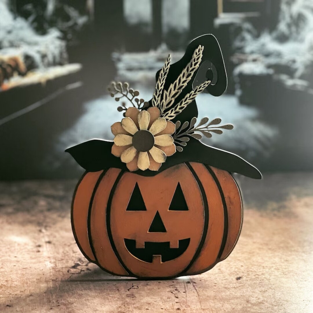 Hand-painted Jack O Lantern Witch: Rustic Fall Centerpiece, Wooden ...