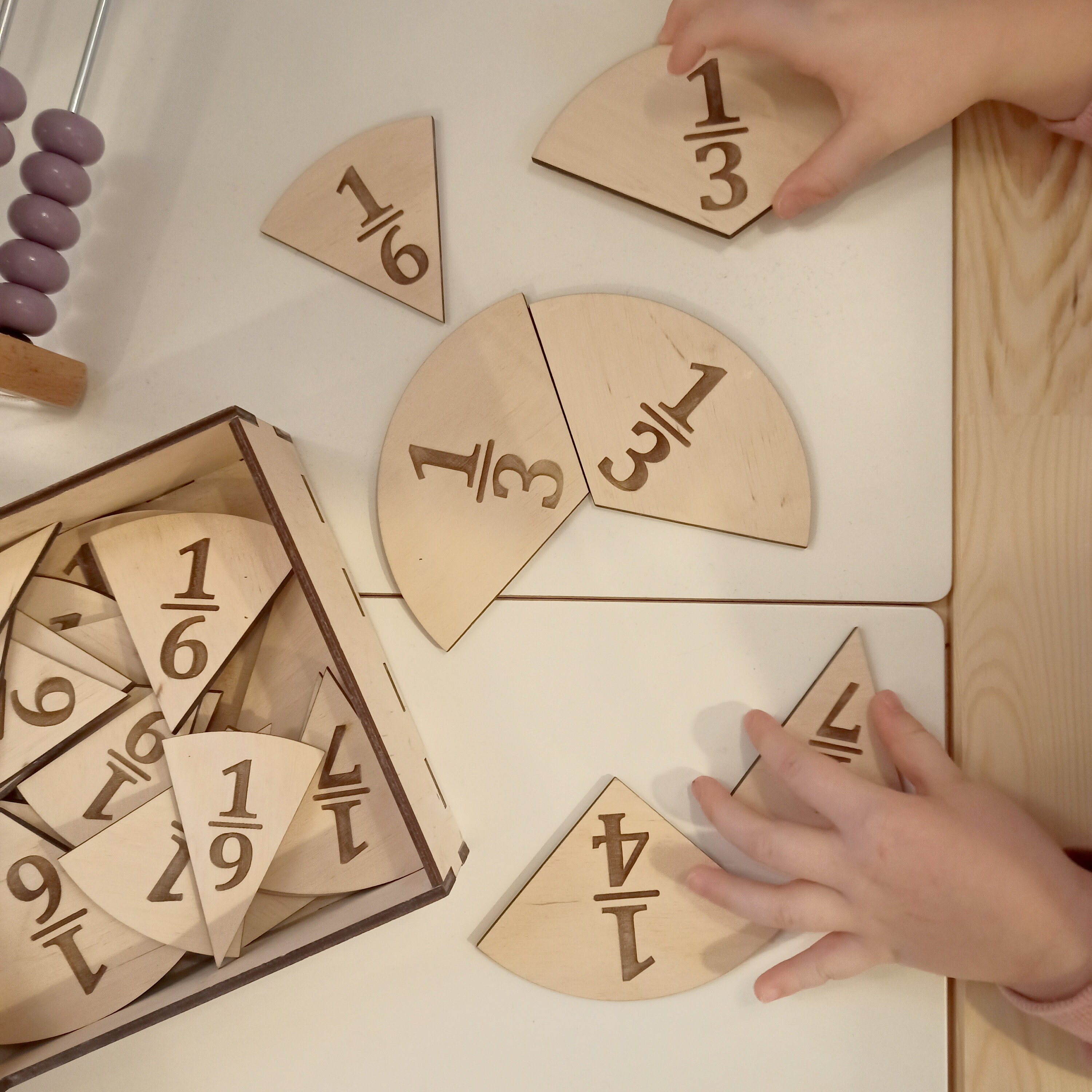 Montessori Fraction Set: Natural Birch Wood, Laser Precision ...