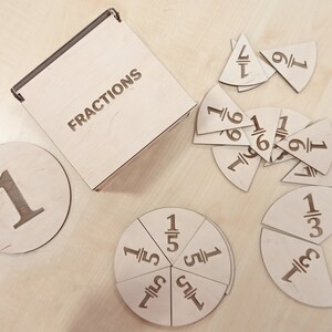 Montessori Fraction Set: Natural Birch Wood, Laser Precision ...