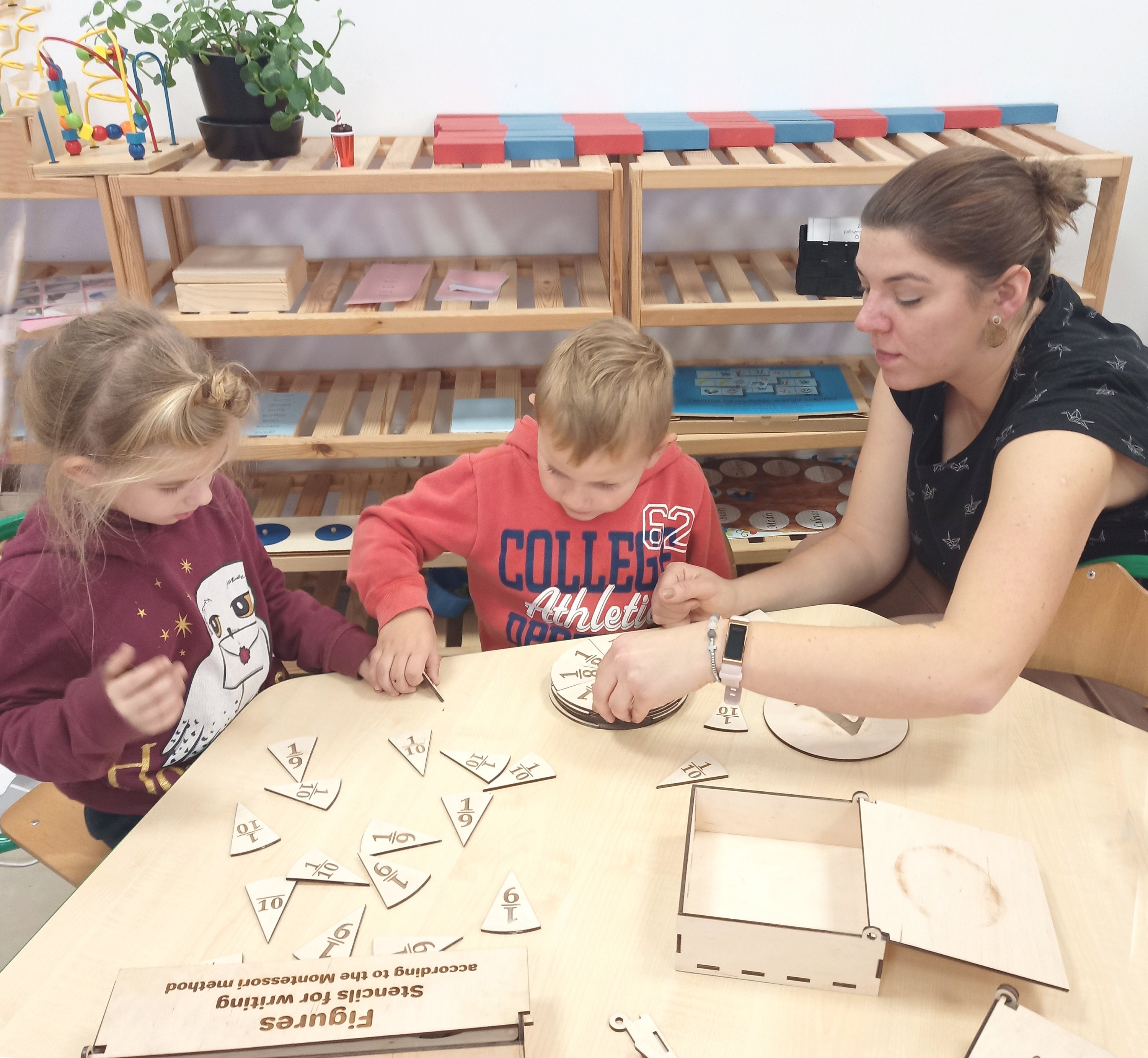 Montessori Fraction Set: Natural Birch Wood, Laser Precision ...