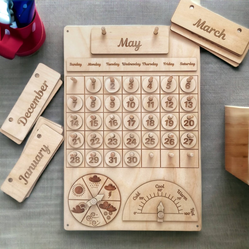 Montessori Wooden Calendar: Learning and Play Tool for Your - Etsy