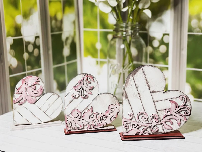Flourish Farmhouse Style Hearts, Set of 3, Valentines Day Decor ...