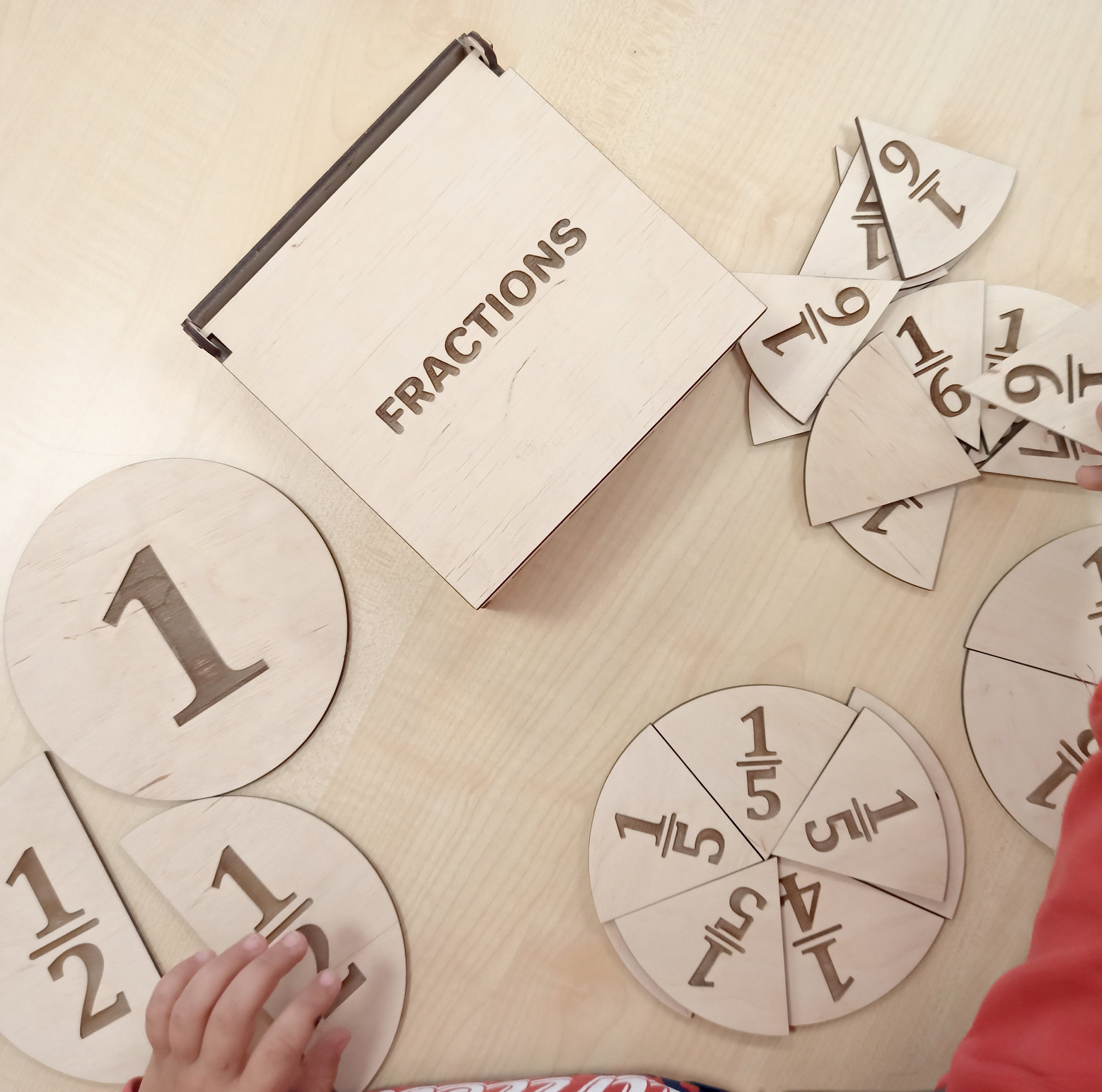 Montessori Fraction Set: Natural Birch Wood, Laser Precision ...
