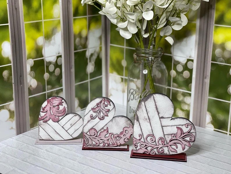 Flourish Farmhouse Style Hearts, Set of 3, Valentines Day Decor ...