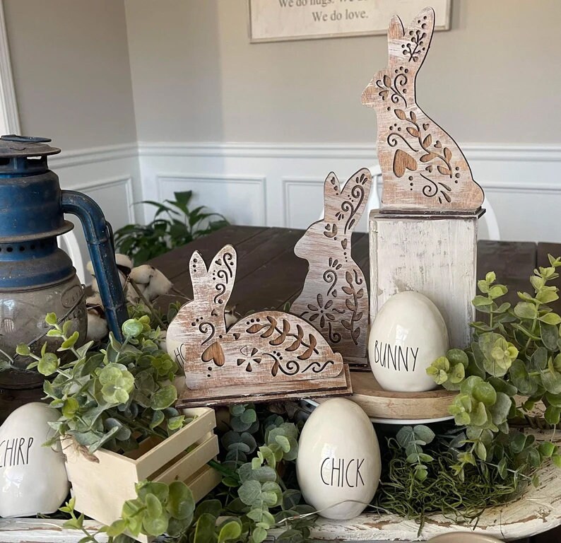 Folk Art Bunnies Set of 3 Easter Decor Easter Home Decor Farmhouse ...
