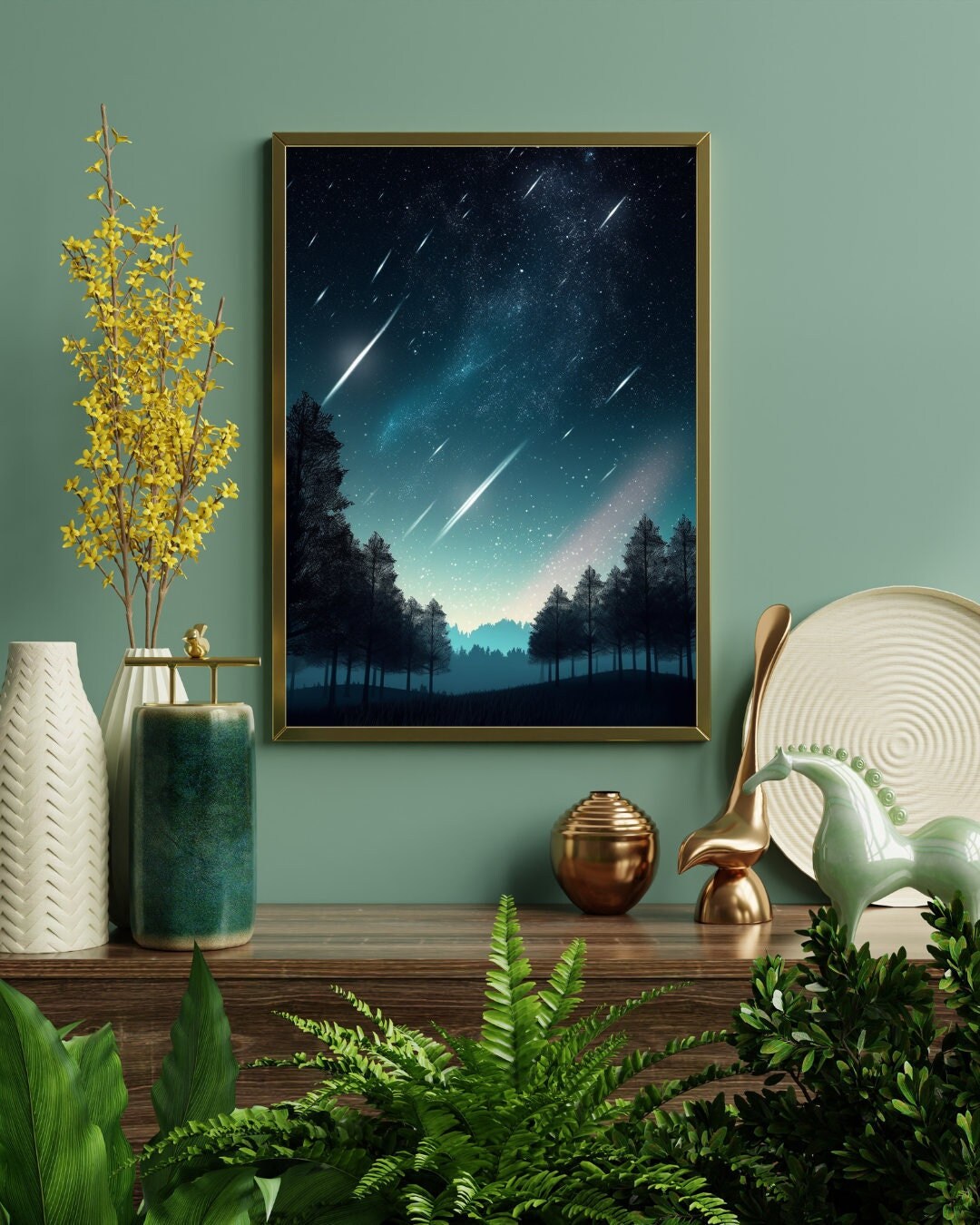 Shooting Stars Wall Art, Meteor Shower, Stars Print, Night Sky Painting ...